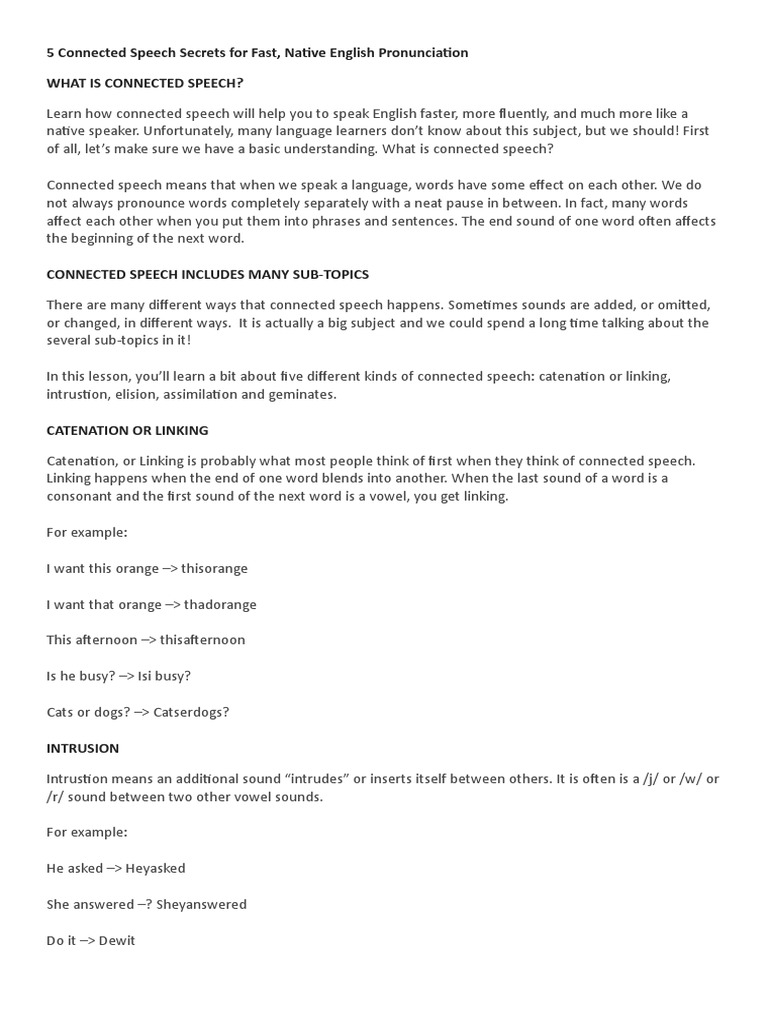 Connected Speech | PDF | Speech | English Language