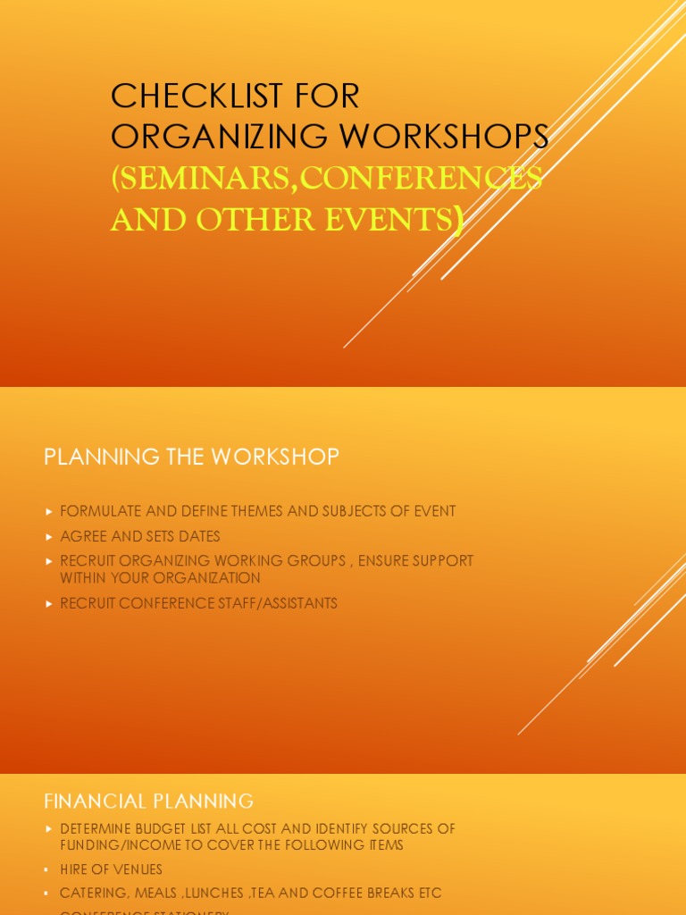 Checklist For Organizing Workshops: (Seminars, Conferences and Other ...