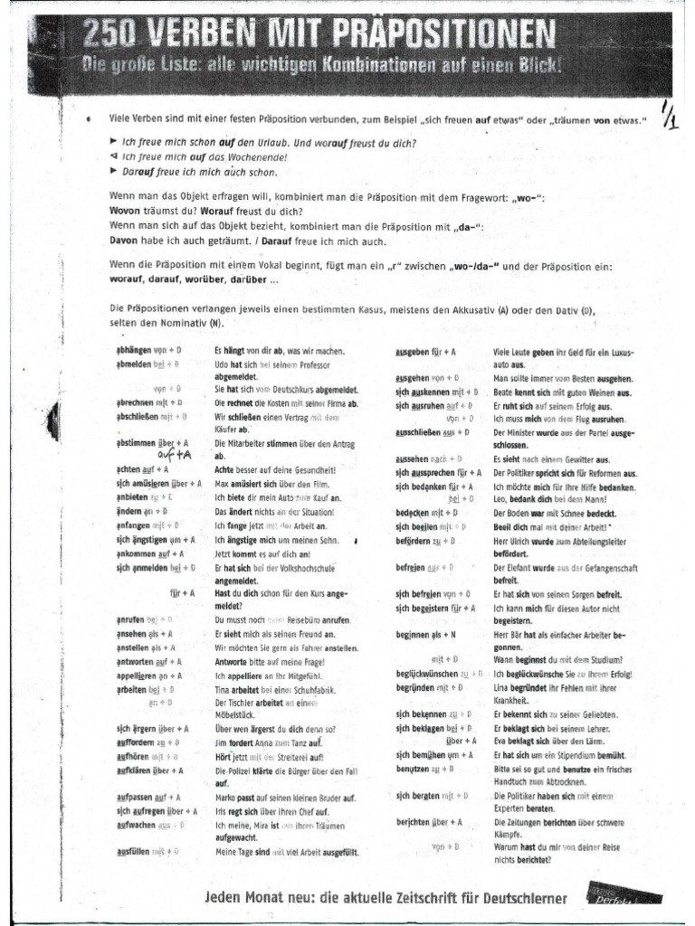 Verbos Con Preposicion en Aleman | PDF