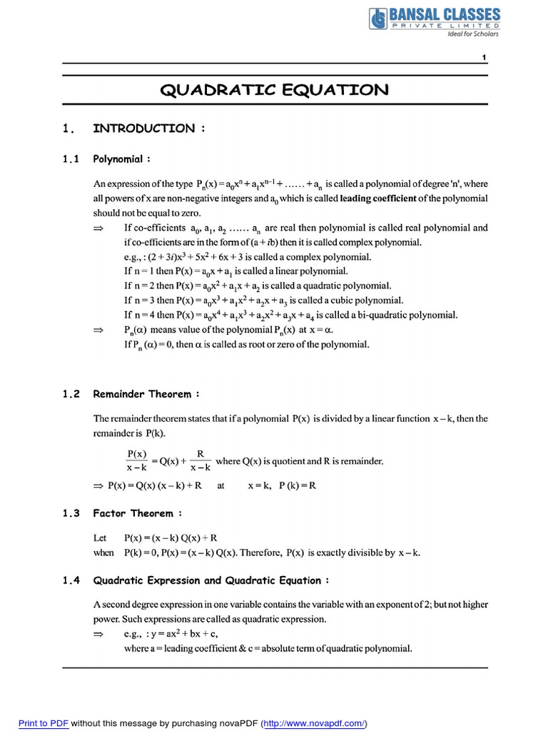 New Quadratic Equation 2019 | PDF