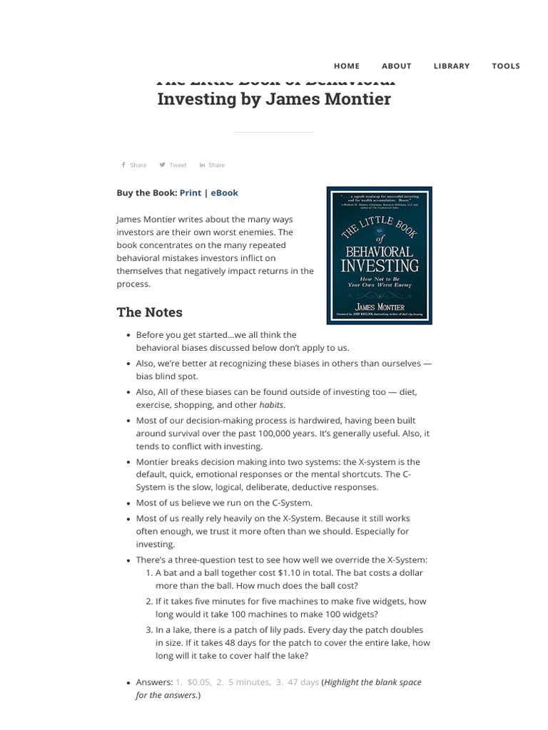The Little Book of Behavioral Investing by James Montier - Novel ...