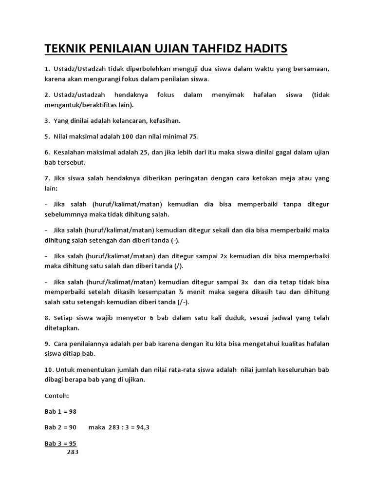 Teknik Penilaian Ujian Tahfidz Hadits | PDF