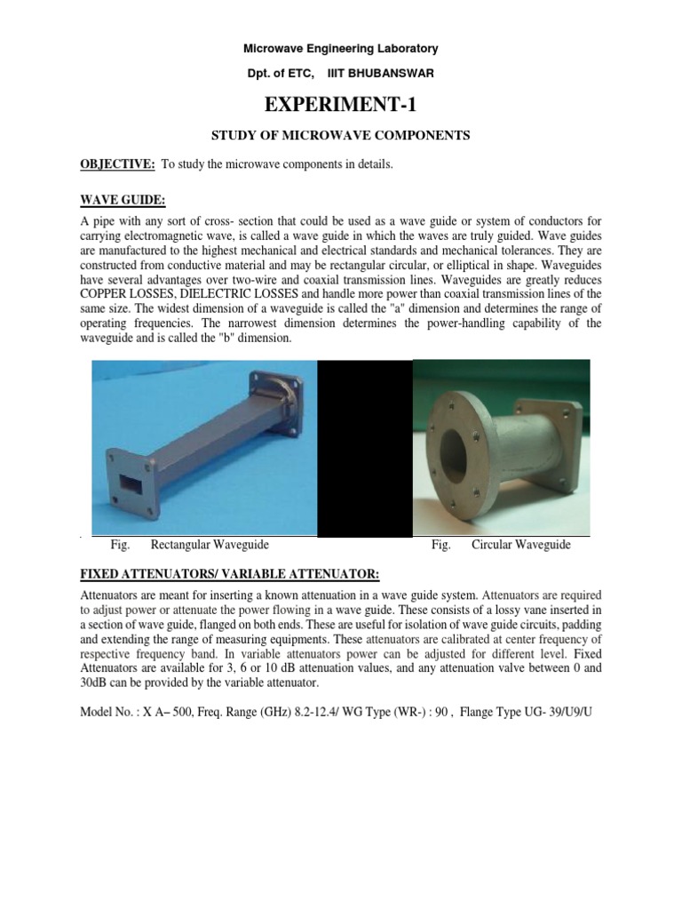 Experiment 1 - Study of Microwave Components | PDF | Waveguide | Microwave