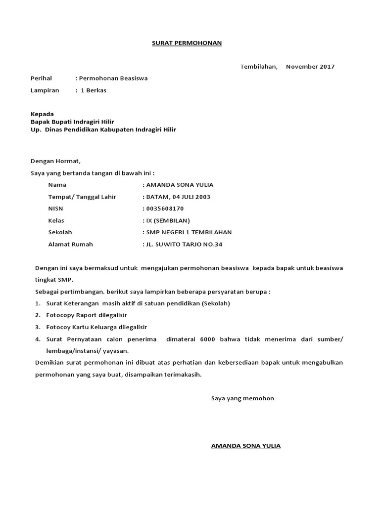 Contoh Surat Beasiswa | PDF