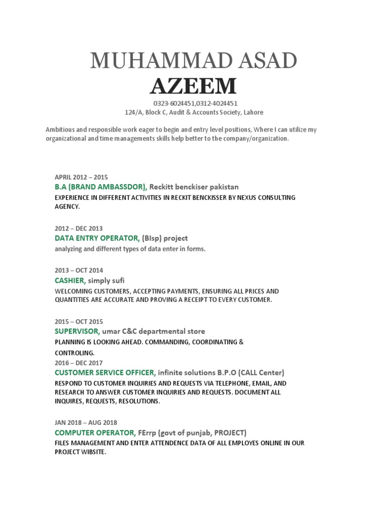 Asad Azeem: Career Overview and Skills | PDF