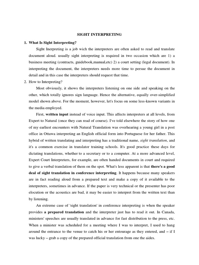 Sight Interpreting 1. What Is Sight Interpreting? | PDF | Language ...