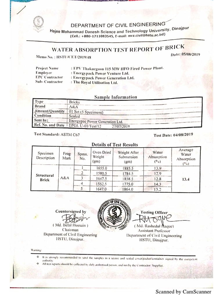 Brick Test Report | PDF