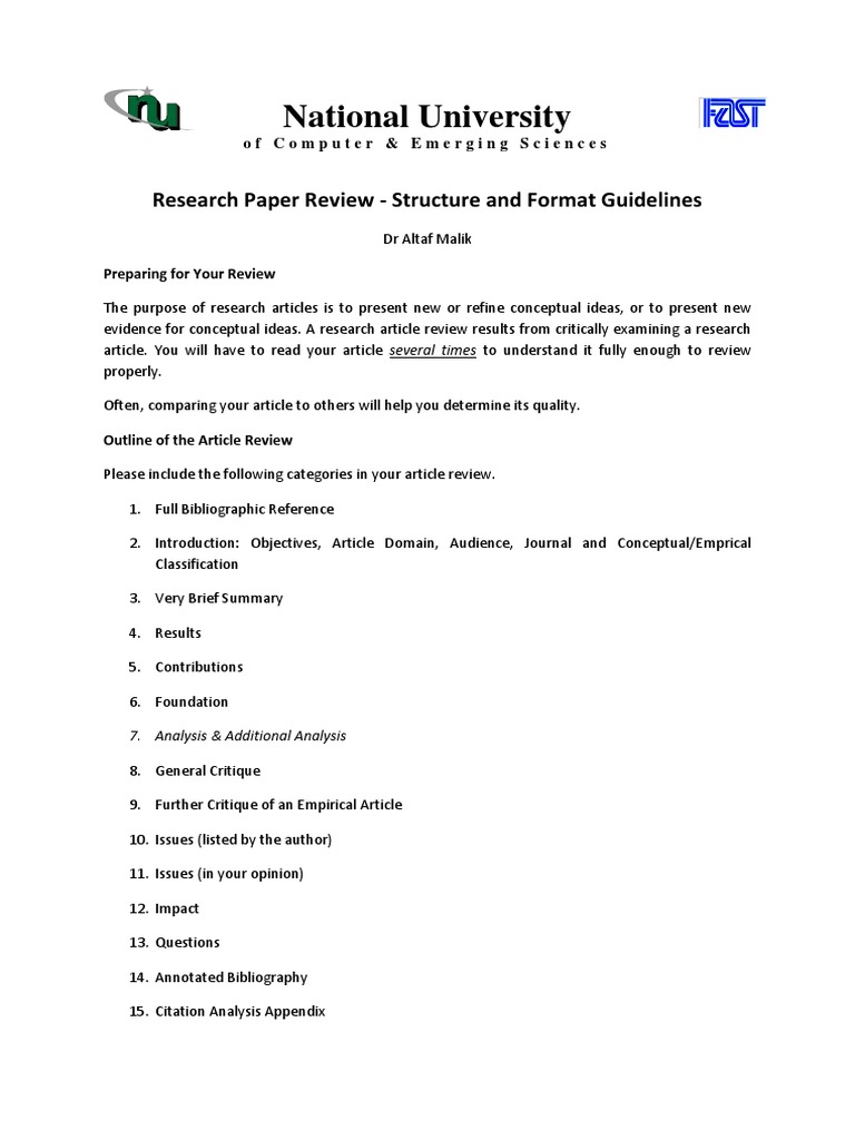 National University: Research Paper Review - Structure and Format ...