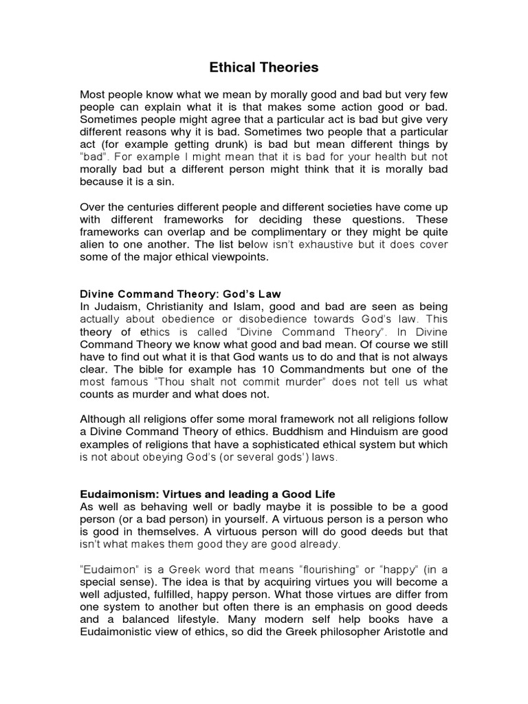 Ethical Theories: Divine Command Theory: God's Law | PDF | Morality ...
