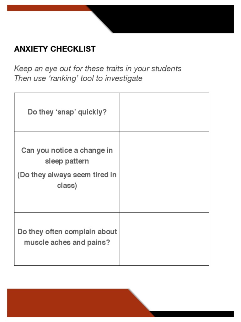 Anxiety Checklist | PDF | Self-Improvement