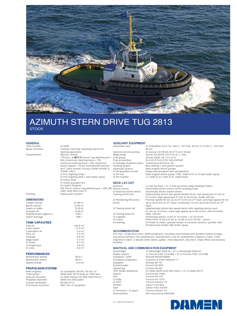 Product Sheet Damen ASD Tug 2813 Stock | PDF | Tugboat | Ships