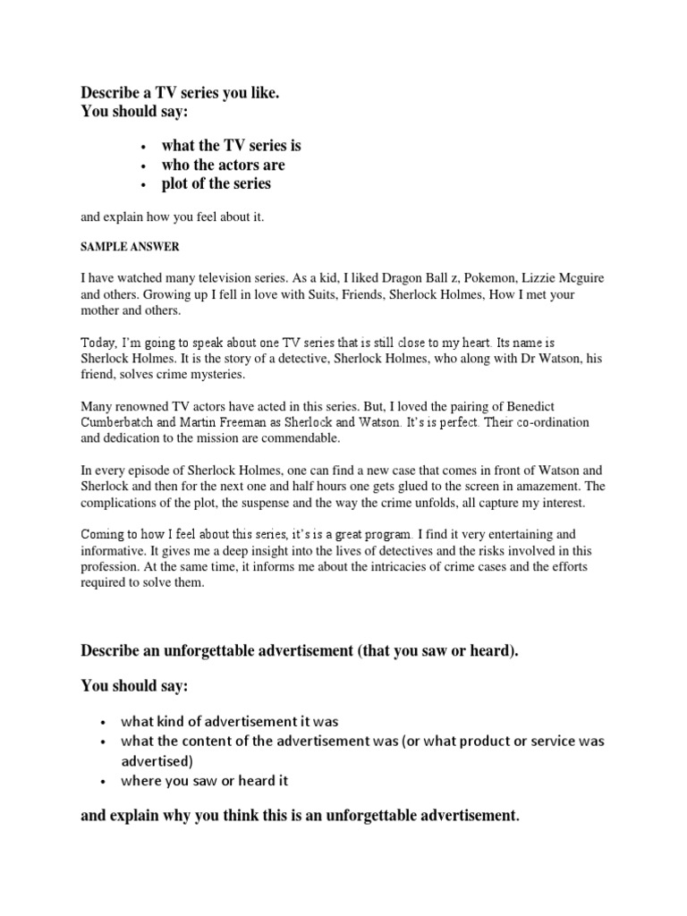 Describe A TV Series You Like | PDF | Dr. Watson | Sherlock Holmes