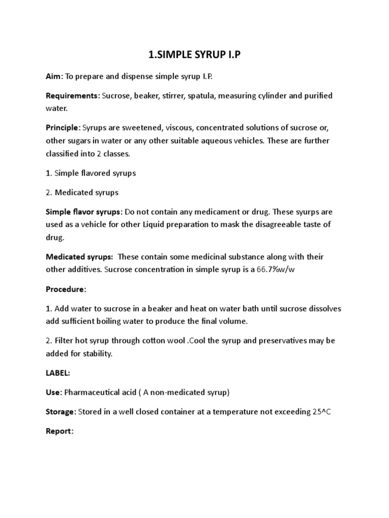 Simple Syrup I.P | PDF | Topical Medication | Syrup