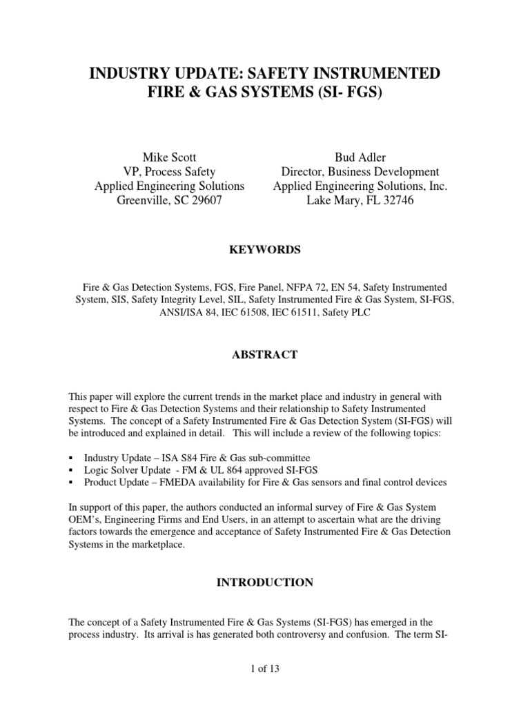 Industry Update Safety Instrumented Fire Gas Systems Si Fgs PDF | PDF ...