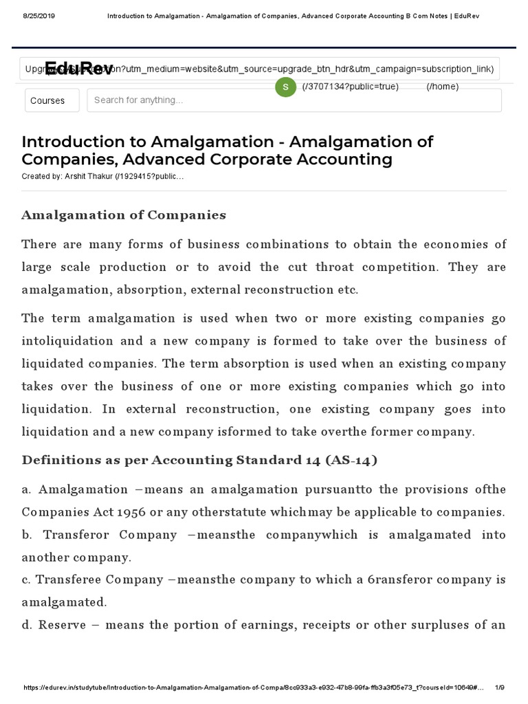 Introduction To Amalgamation - Amalgamation of Companies, Advanced ...