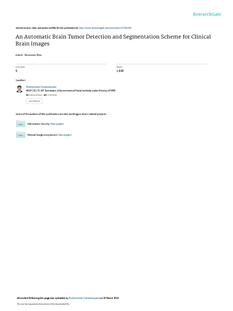 An Automatic Brain Tumor Detection And Segmentation Scheme For Clinical Brain Images Pdf