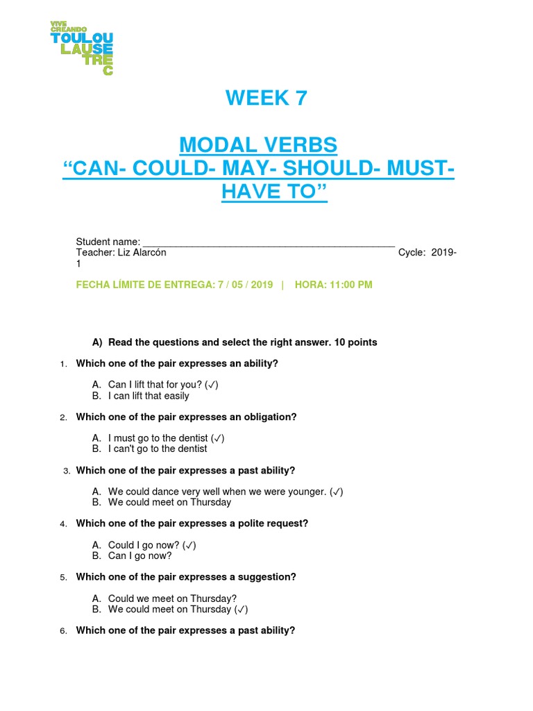 Week 7 - Modal Verbs - JESSENIA HUERTA RAMOS | PDF | Cognition | Semiotics