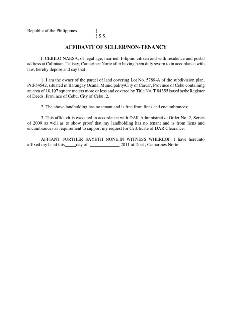 Affidavit of Non-Tenancy (Scribed)