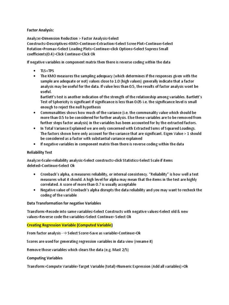 Spss Steps | PDF | Factor Analysis | Effect Size