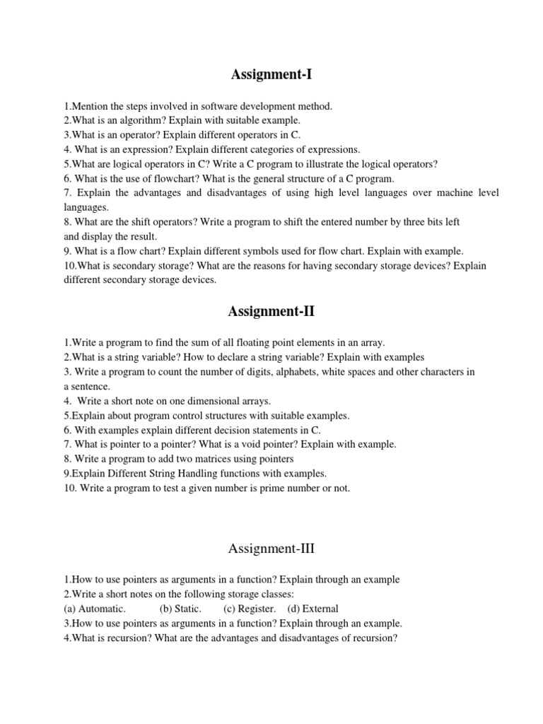 Assignment, Descriptive Questions | PDF | C (Programming Language ...