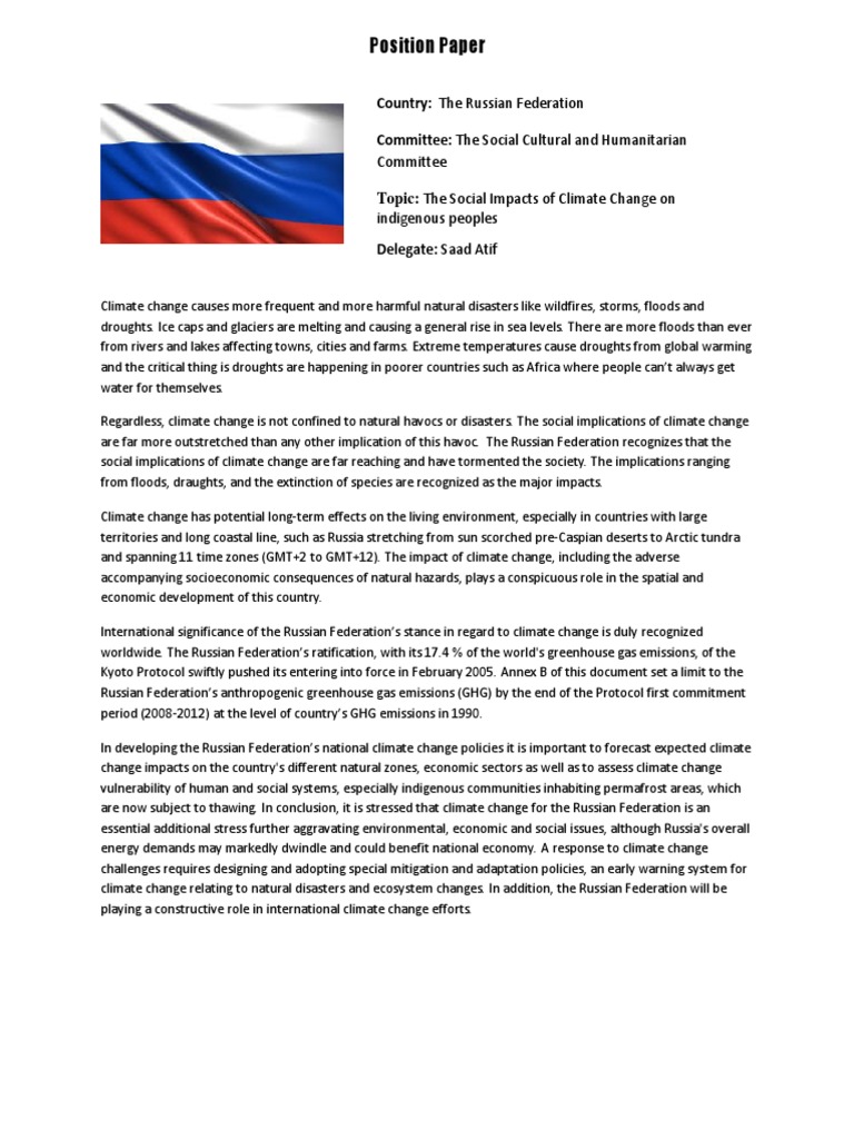 Position Paper: Committee The Social Impacts of Climate Change On ...