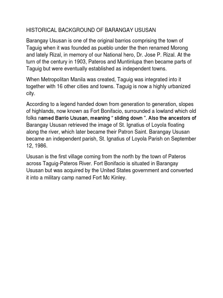 Historical Background of Barangay Ususan | PDF