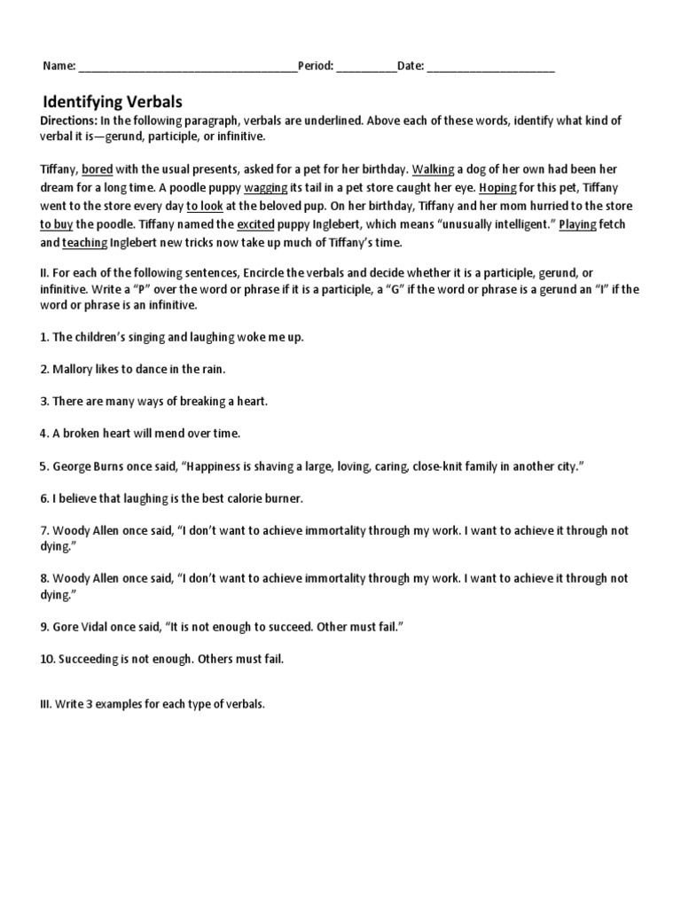 Verbals Activity | PDF