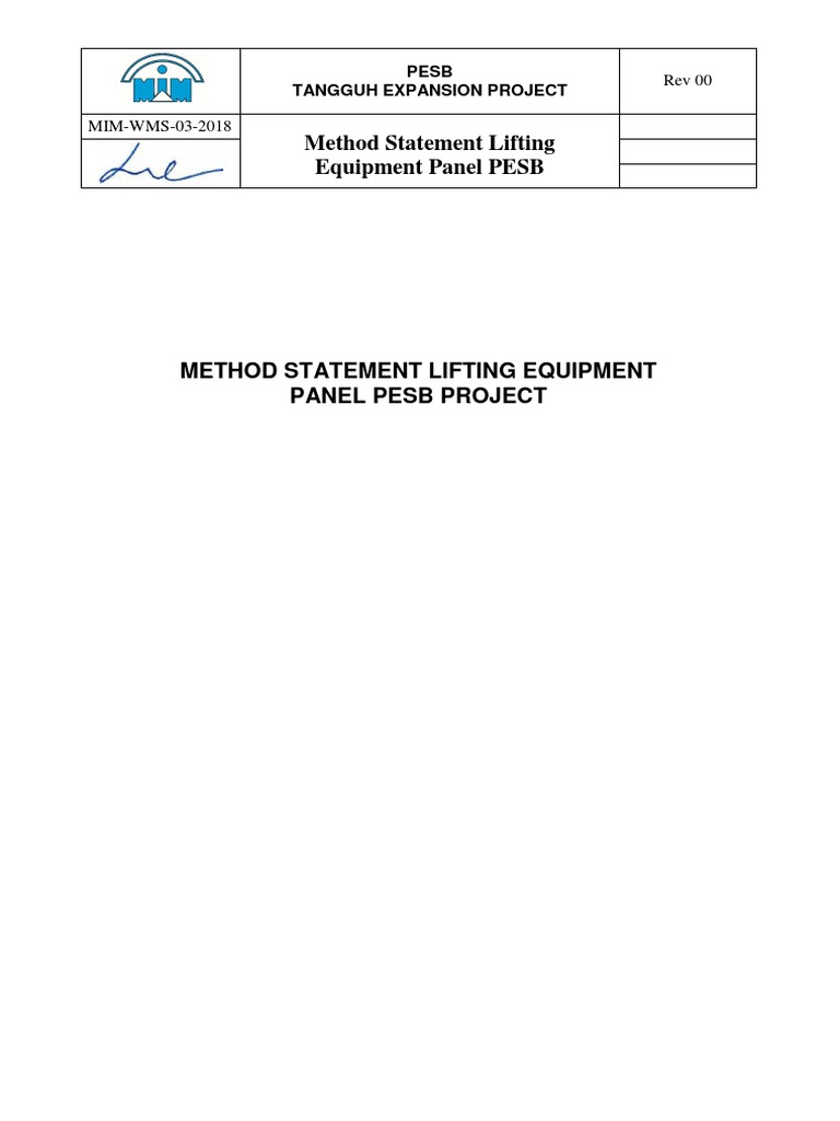 Method Statement Lifting Equipment Panel Pesb Project | Elevator | Forklift
