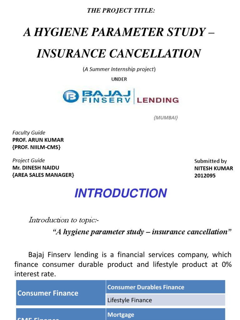 A Hygiene Parameter Study - Insurance Cancellation: The Project Title ...