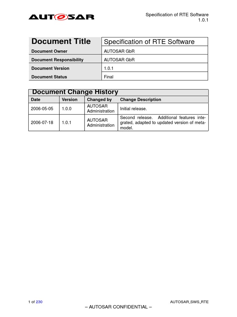 Autosar Sws Rte | PDF | Specification (Technical Standard) | Application Programming Interface