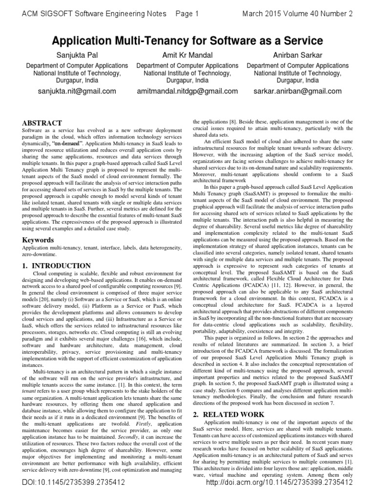 Application Multi-Tenancy For Software As A Service: Sanjukta Pal Amit ...