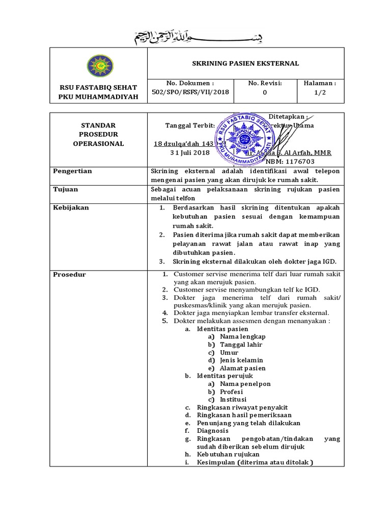 Spo Skrining Pasien Eksternal | PDF