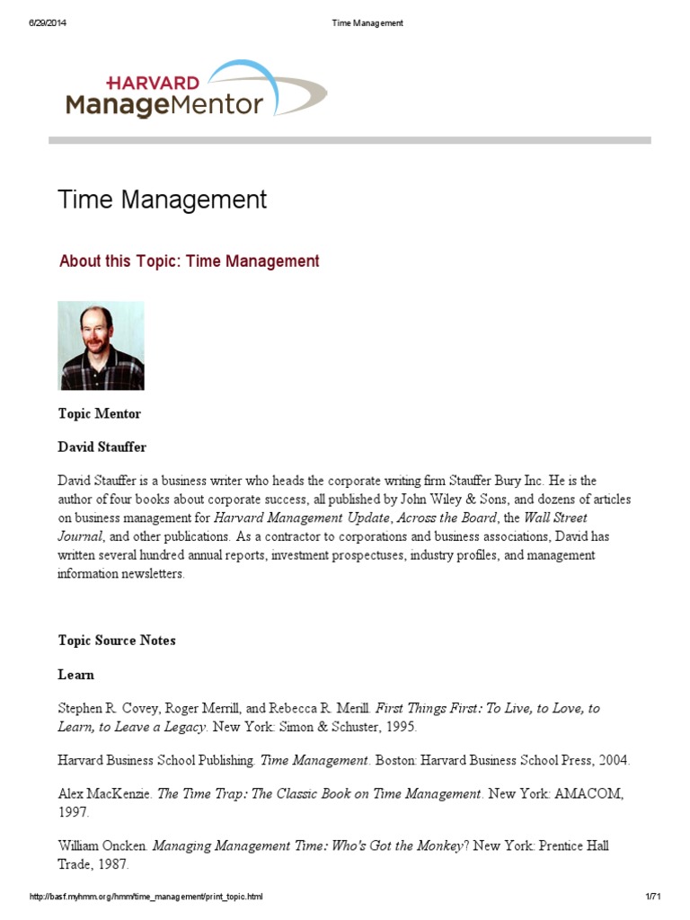 (Harvard Manage Mentor) Time Management | PDF | Time Management ...
