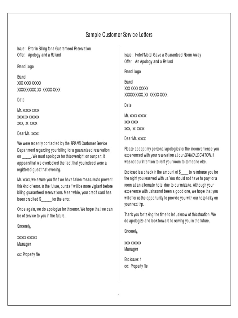 Apology Letters for Hotel Guests | PDF | Credit Card | Motel