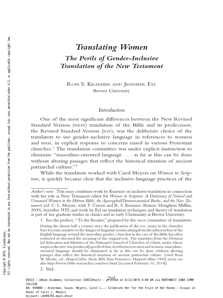 Kraemer Ross - Translating Women The Perils of Gender-Inclusive ...