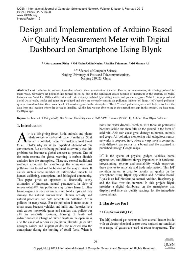 Design and Implementation of Aurdino Based Air Quality Measurement ...