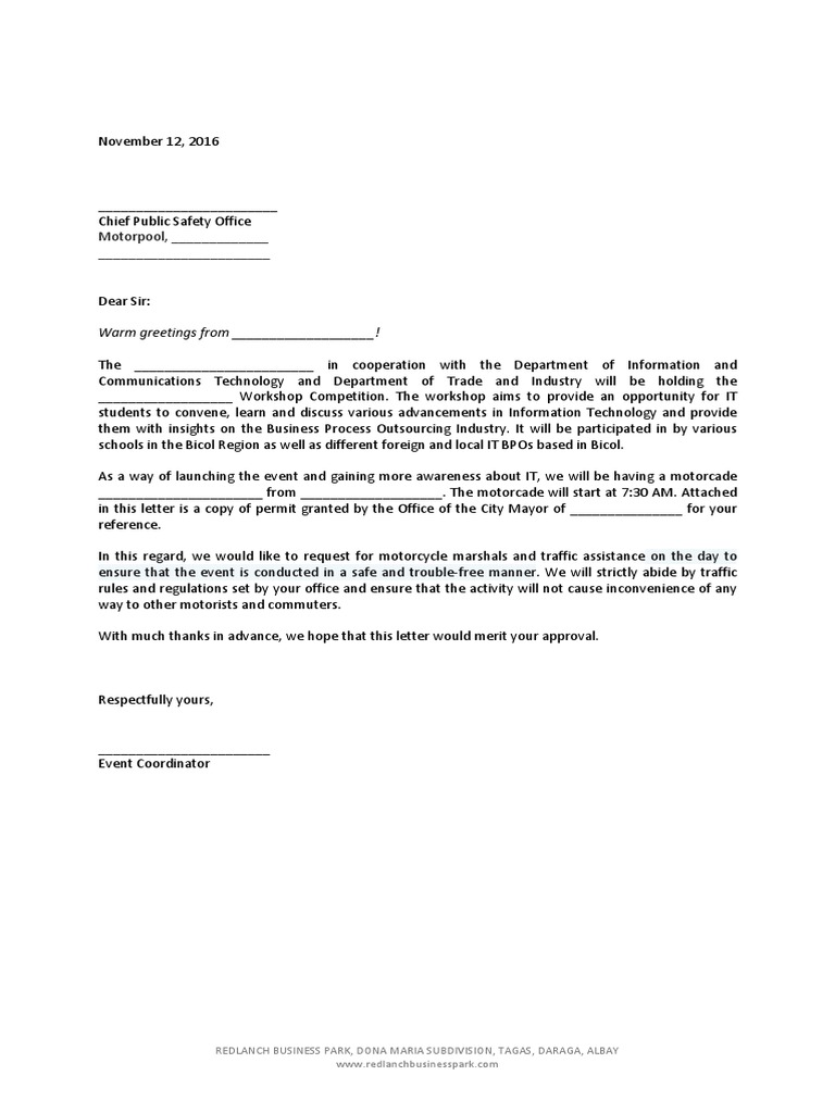 Motorcade Permit Letter | PDF | Government