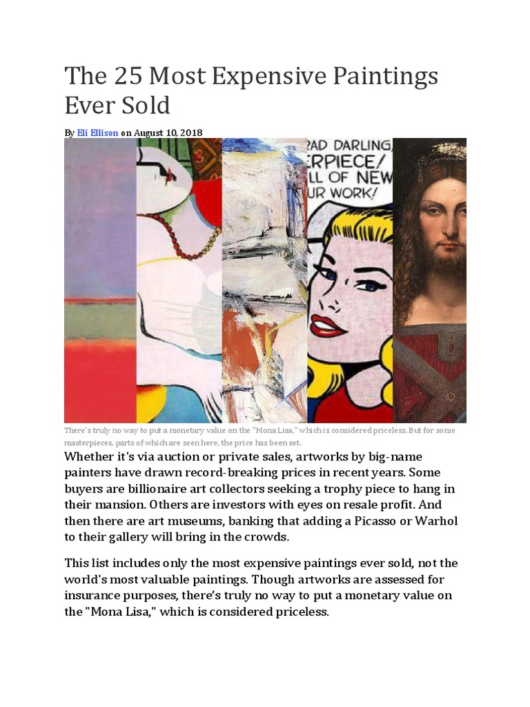 The 25 Most Expensive Paintings Ever Sold | PDF | Pablo Picasso ...