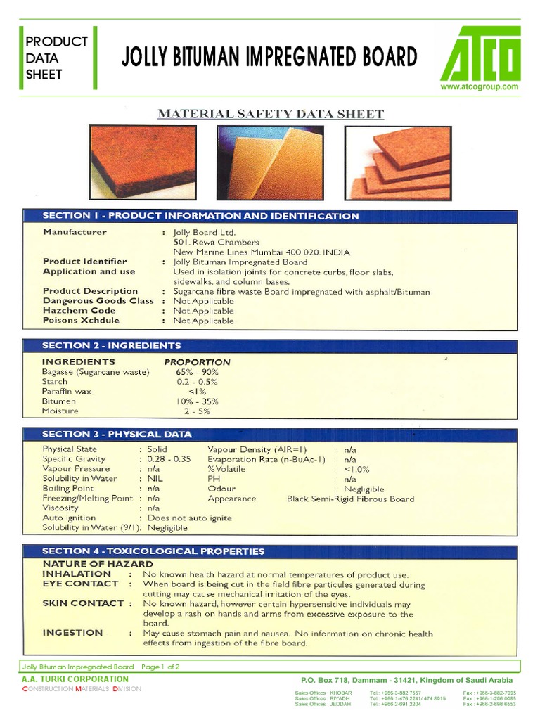 Impregnated Board Data Sheet | PDF | Asphalt | Concrete
