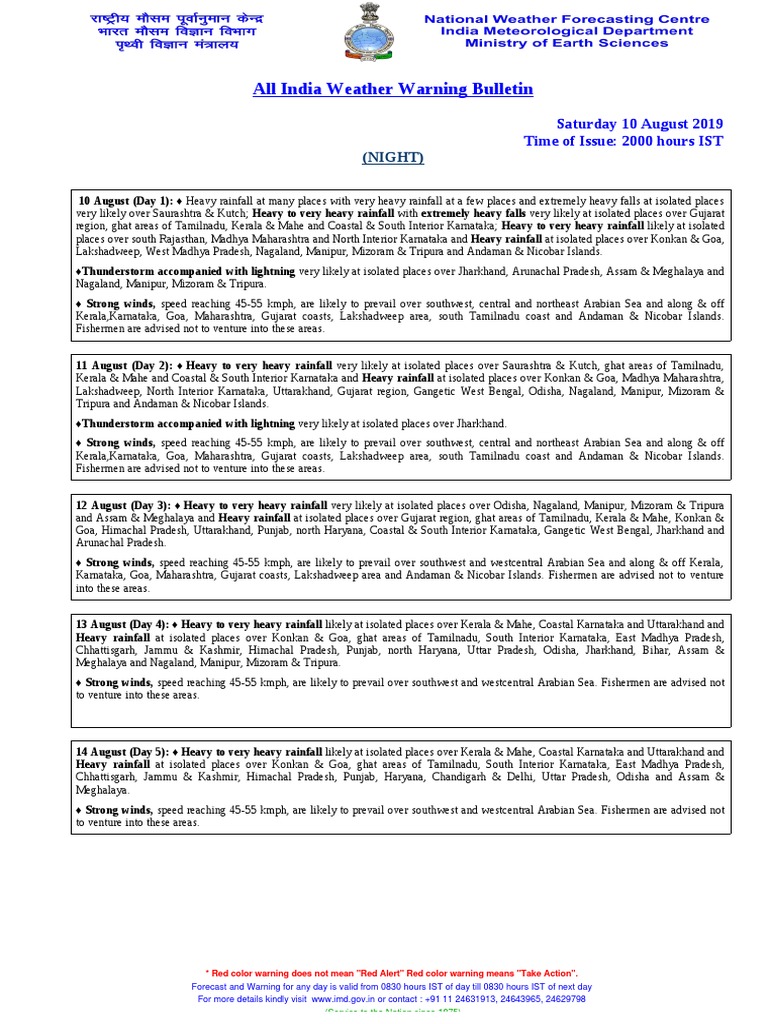 All India Weather Warning Bulletin: (Night) | Download Free PDF ...