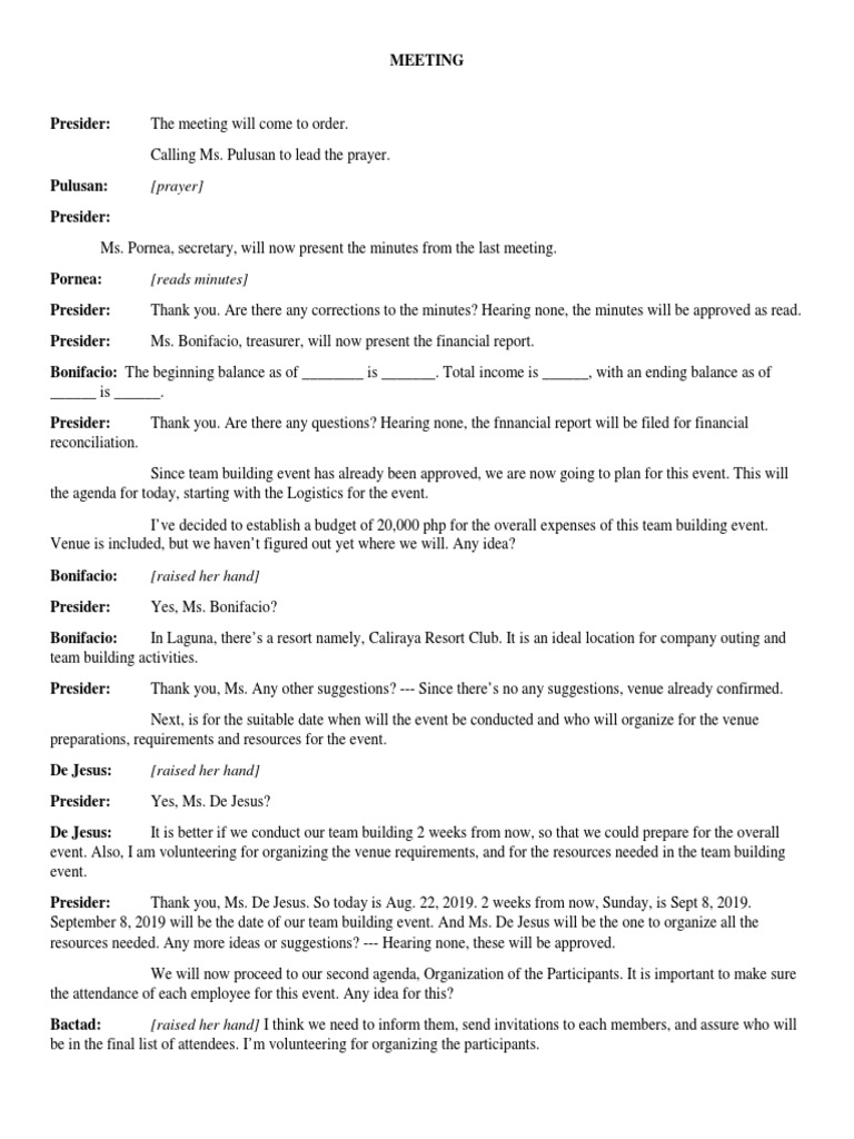 Meeting Script | PDF | Government | Business