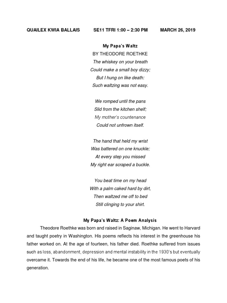 My Papas Waltz | PDF | Rhyme | Poetry