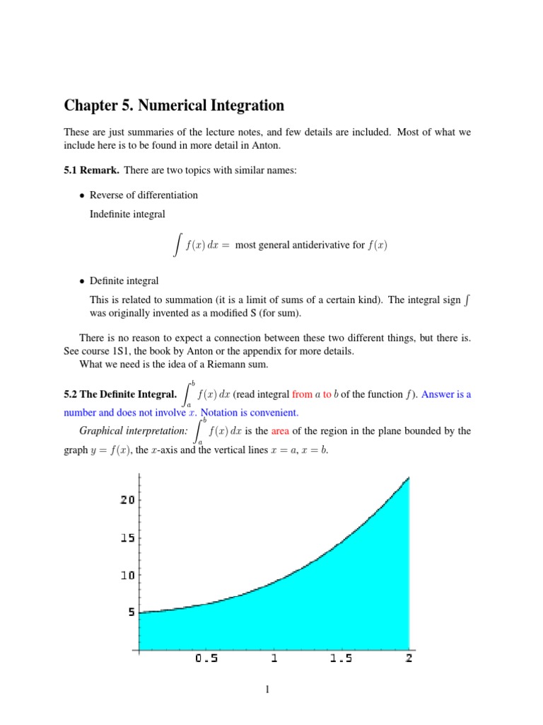 Chapter 5. Numerical Integration: Answer Is A Number and Does Not ...