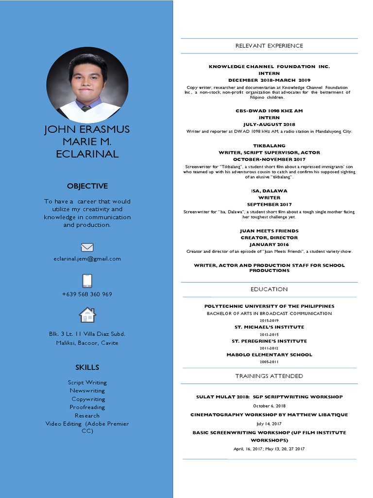 Eclarinal, John Erasmus Marie-Resume | Download Free PDF | Communication