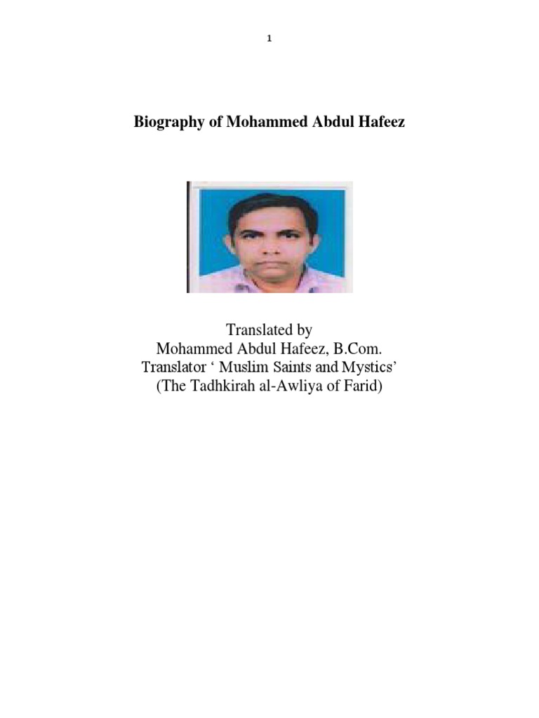 Biography of Mohammed Abdul Hafeez | PDF | Sufism | Religion And Belief