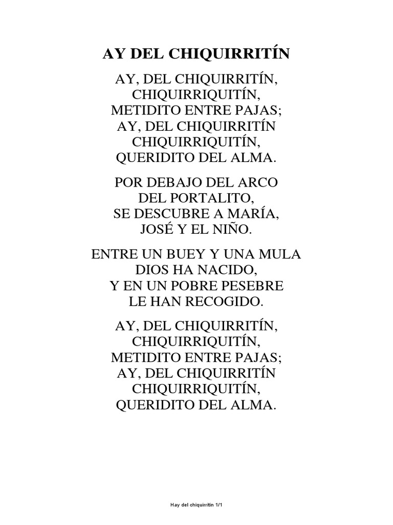 Letra de "Ay del Chiquirritín" | PDF | Salud y bienestar | Religión y ...