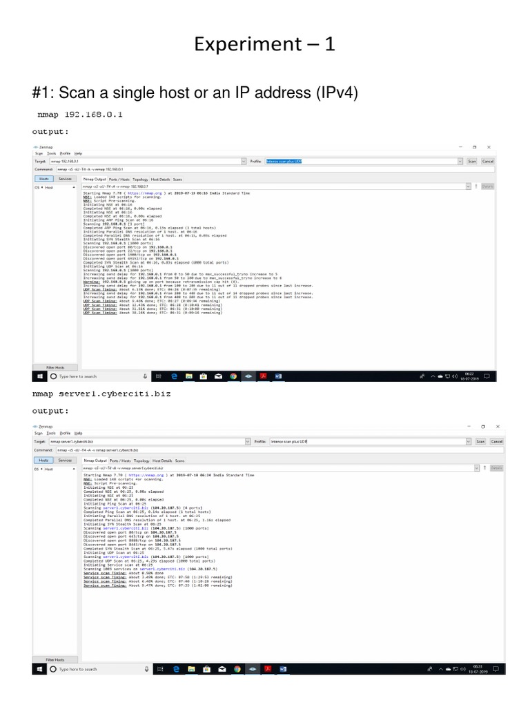 Experiment - 1: #1: Scan A Single Host or An Ip Address (Ipv4) | PDF | Transmission Control ...