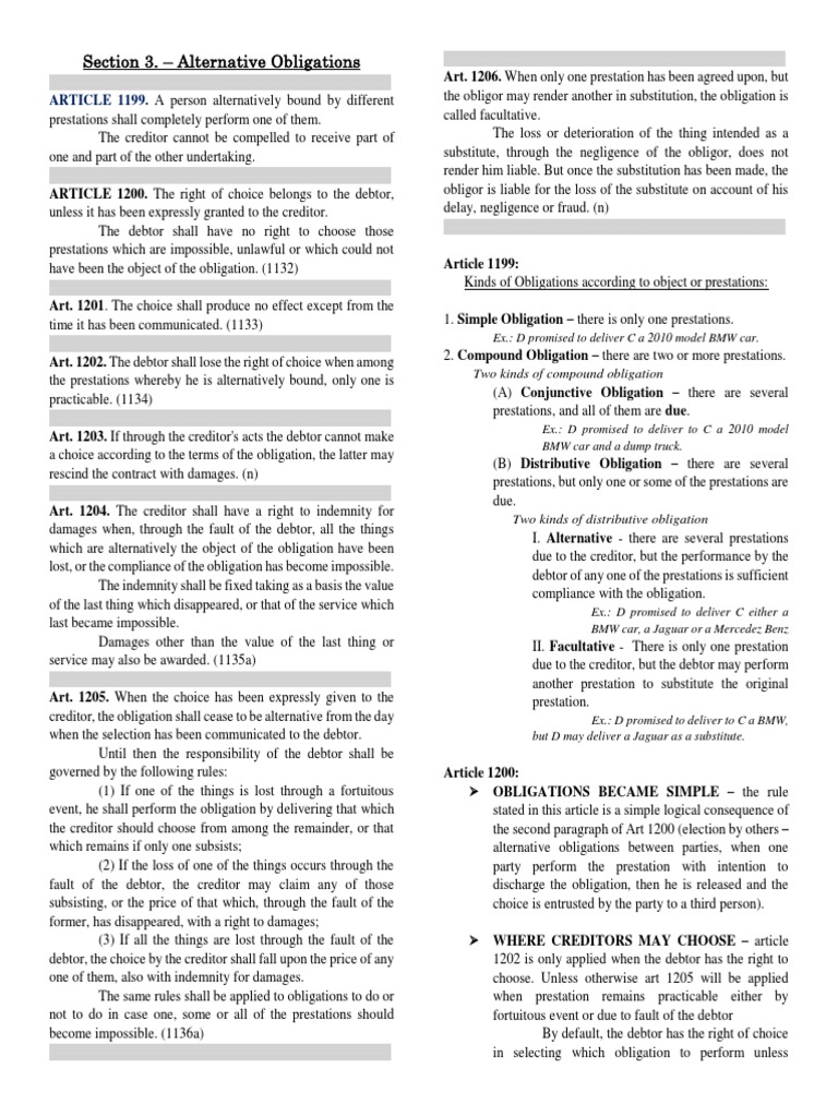 Section 3. - Alternative Obligations: ARTICLE 1199 | Download Free PDF ...