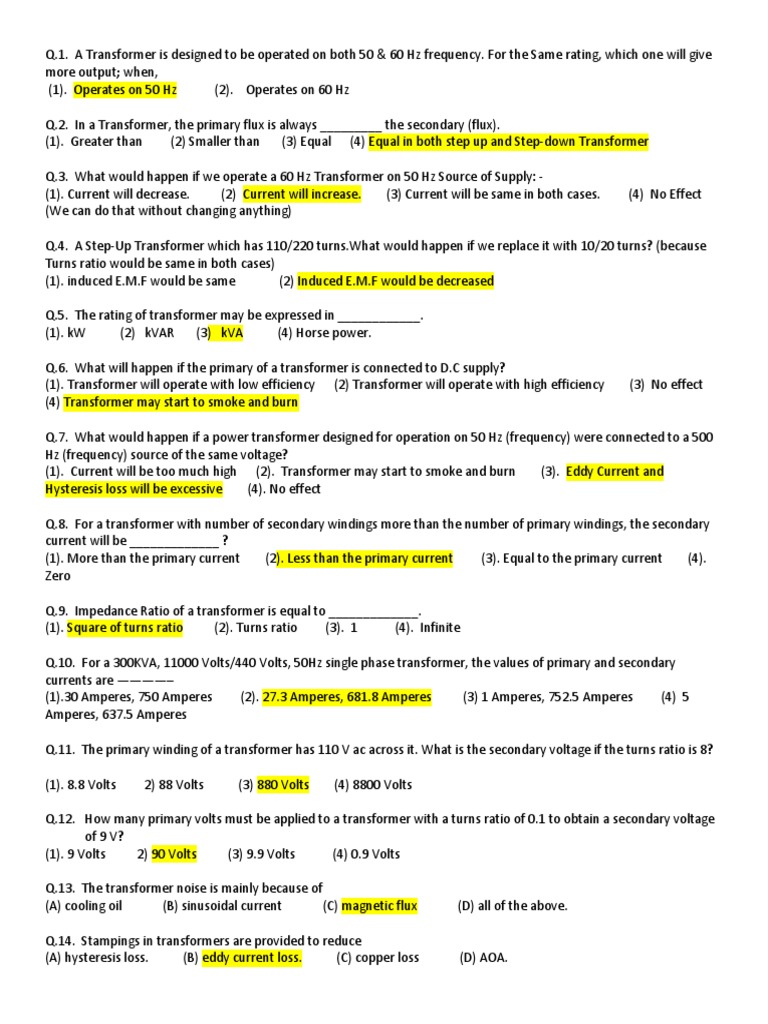 MCQ Transformer Master | PDF | Transformer | Inductor