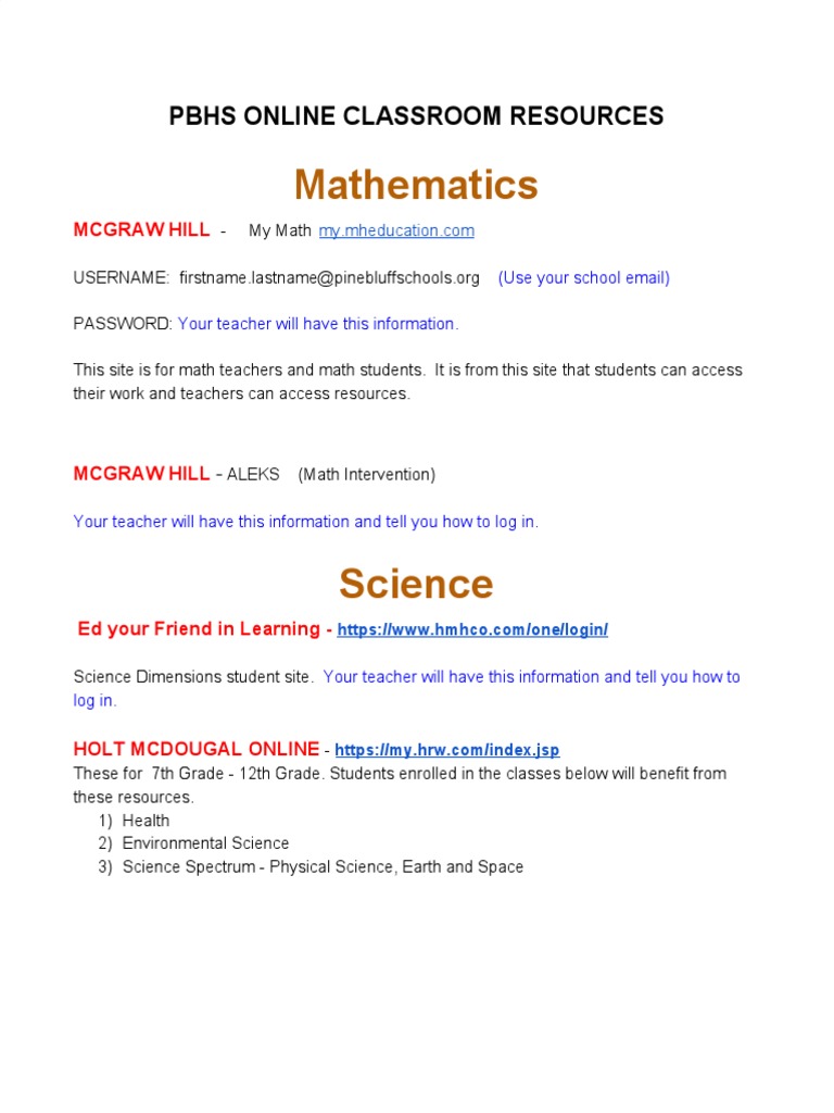 Pbhs Online Resources | PDF
